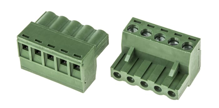 RS PRO | Bloque de terminal PCB Hembra a 90° RS PRO de 5 vías, paso 5.08mm, 15A, de color Verde ...