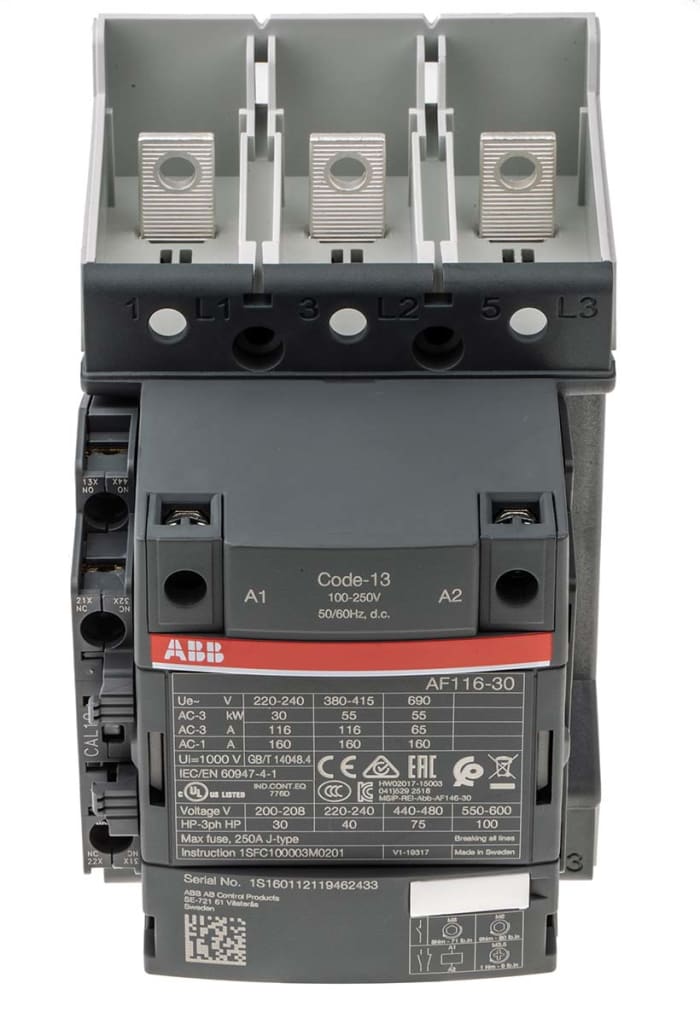 1SFL427002R1311 AF116-30-11B-13 ABB | ABB AF116 AF Contactor, 230 V ac Coil, 3-Pole, 160 A, 55 ...