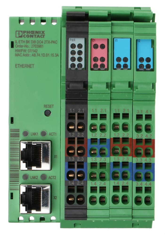 2703981 Phoenix Contact | Phoenix Contact IL ETH BK DI8 DO4 2TX-PAC Series Bus Coupler for Use ...