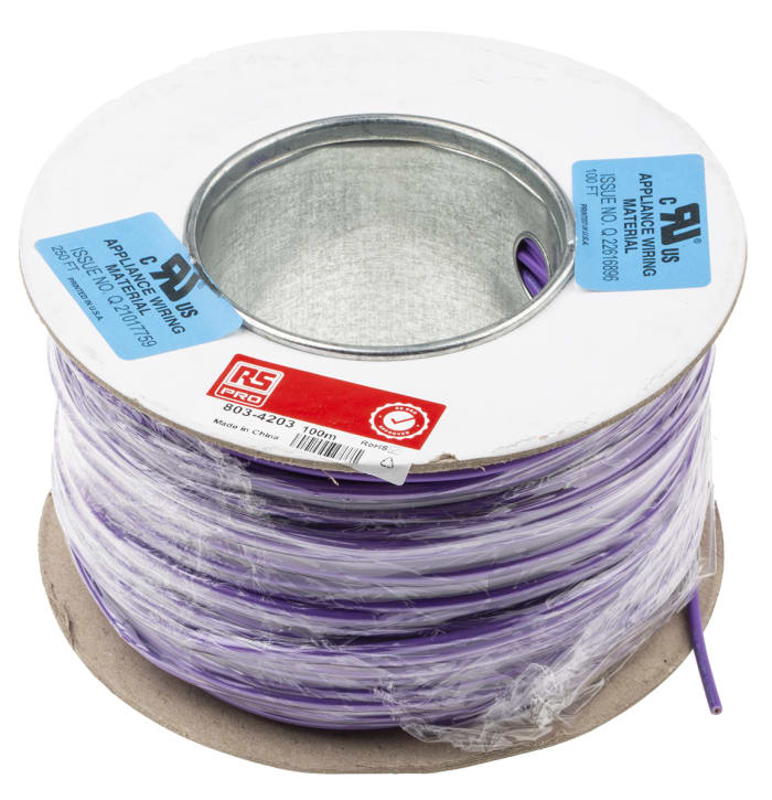 RS PRO | RS PRO Purple 1mm² Tri-rated Cable, 18 AWG, 32/0.2 mm, 100m ...