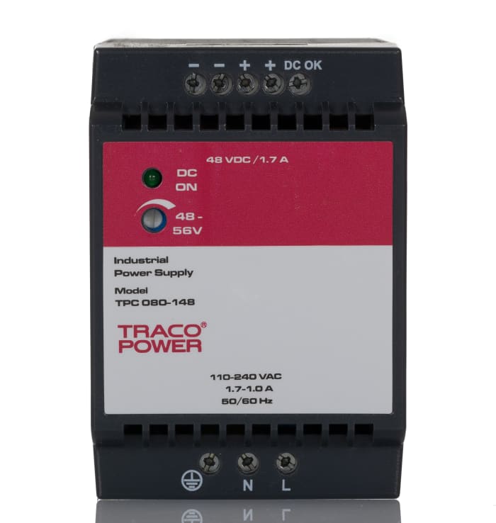 TPC 080-148 TRACOPOWER | TRACOPOWER TPC Switched Mode DIN Rail Power Supply, 85 → 264 V ac / 90 ...