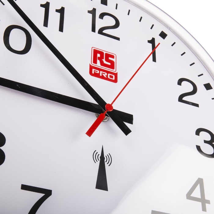 RS PRO | RS PRO White Radio Controlled Analogue Clock, 300 mm Diameter ...