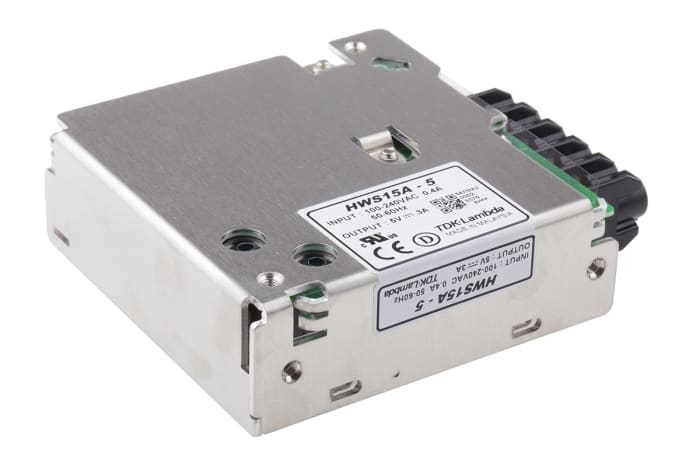 HWS15A-5 TDK-Lambda | TDK-Lambda Switching Power Supply, HWS15A-5, 5V dc, 3A, 15W, 1 Output, 120 ...