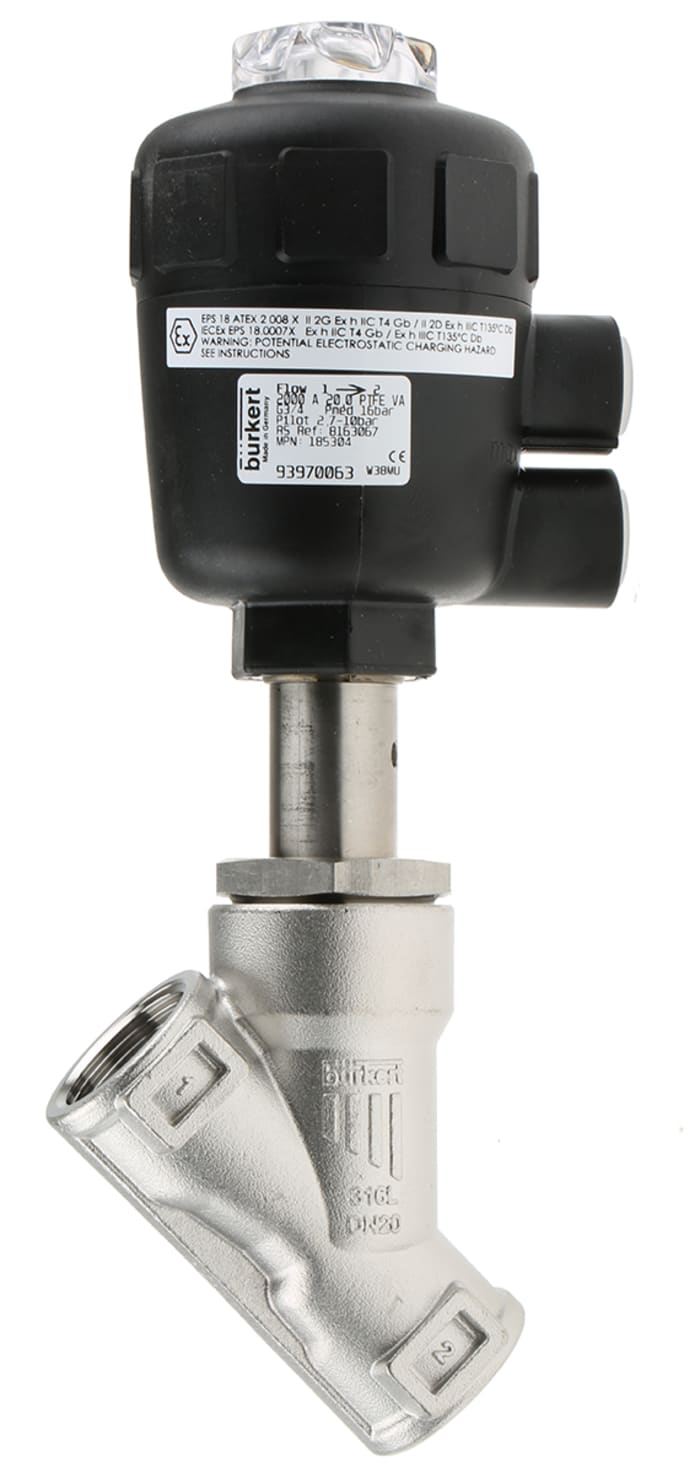 185304 Burkert | Burkert Angle type Pneumatic Actuated Valve, G 3/4in ...