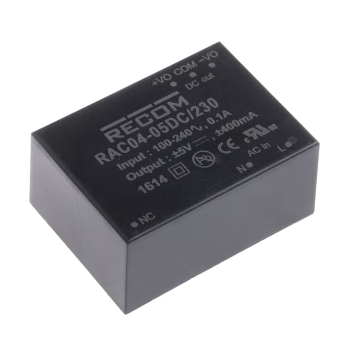 RAC04-05DC/230 Recom | Recom Encapsulated, Switching Power Supply, ±5V ... RAC04-05DC/230 Recom | Recom Encapsulated, Switching Power Supply, ±5V ...