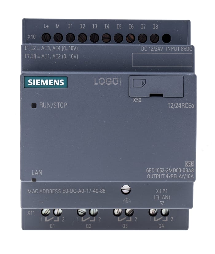 6ED1052-2MD00-0BA8 Siemens | Siemens LOGO! 8 Logic Module, 12 → 24 V dc ...