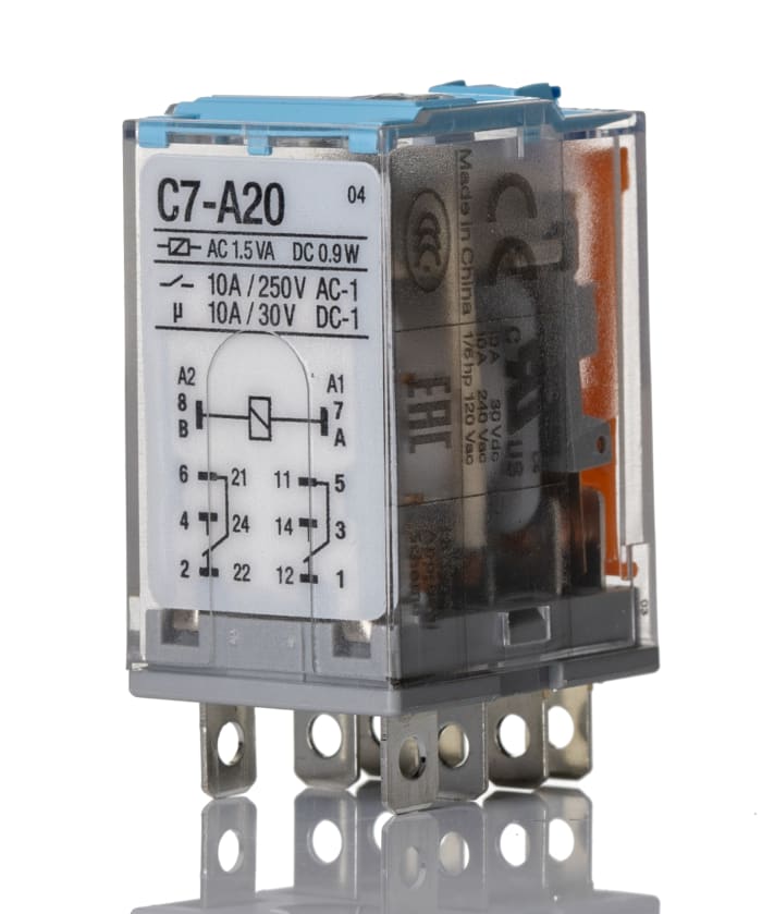 C7-A20/024VDC Turck | Relé de potencia sin enclavamiento Turck C7-A20 de 2 polos, DPDT, bobina ...
