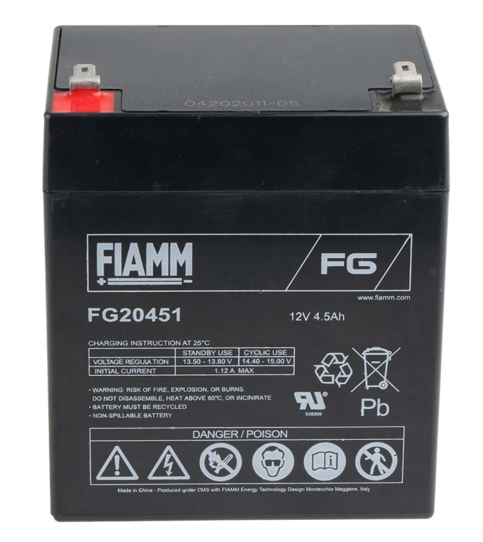 FG20451 Fiamm | Fiamm 12V Faston F1 Sealed Lead Acid Battery, 4.5Ah ...