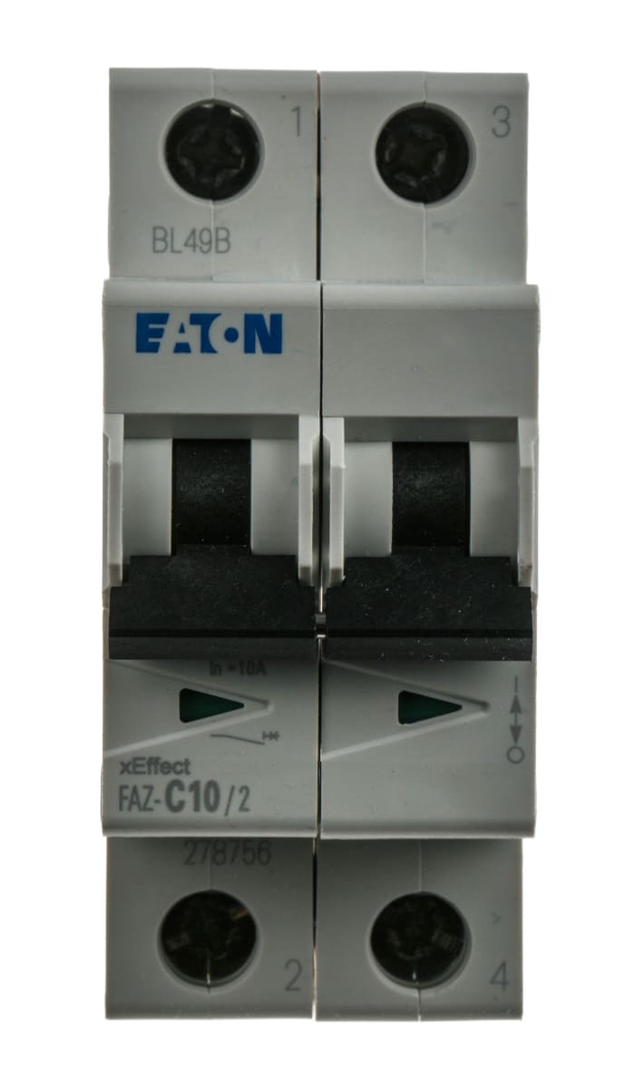 278756 FAZ-C10/2 Eaton | Eaton xEffect MCB, 2P, 10A Curve C, 240 → 415V AC, 10 kA Breaking ...
