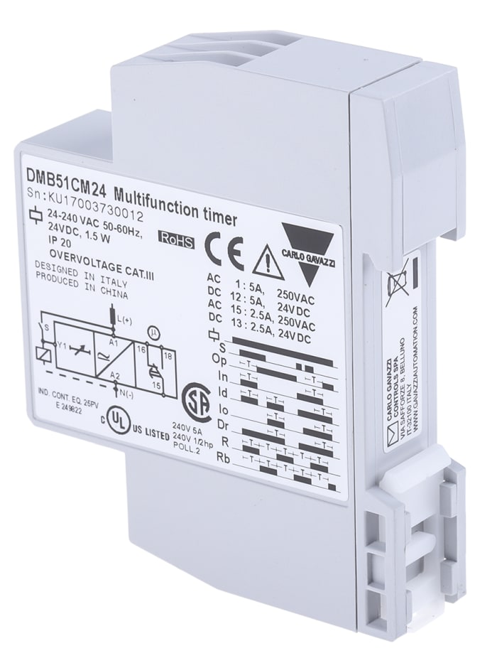 DMB51CM24 Carlo Gavazzi | Carlo Gavazzi DIN Rail Mount Timer Relay, 24 ...