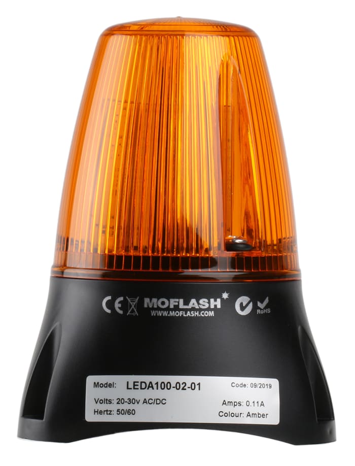 LEDA100-02-01 Moflash | Moflash LEDA100 Series Amber Buzzer Beacon, 20 → 30 V, IP65, Surface ...