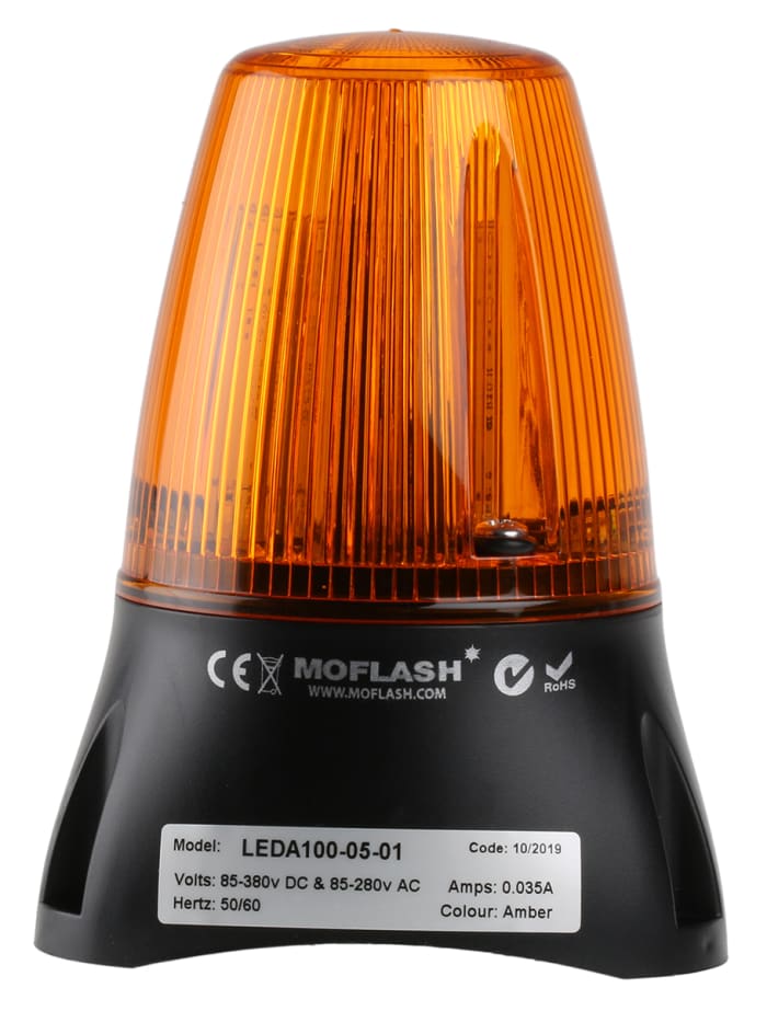 LEDA100-05-01 Moflash | Moflash LEDA100 Series Amber Buzzer Beacon, 85 → 280 V ac, 85 → 380 V dc ...