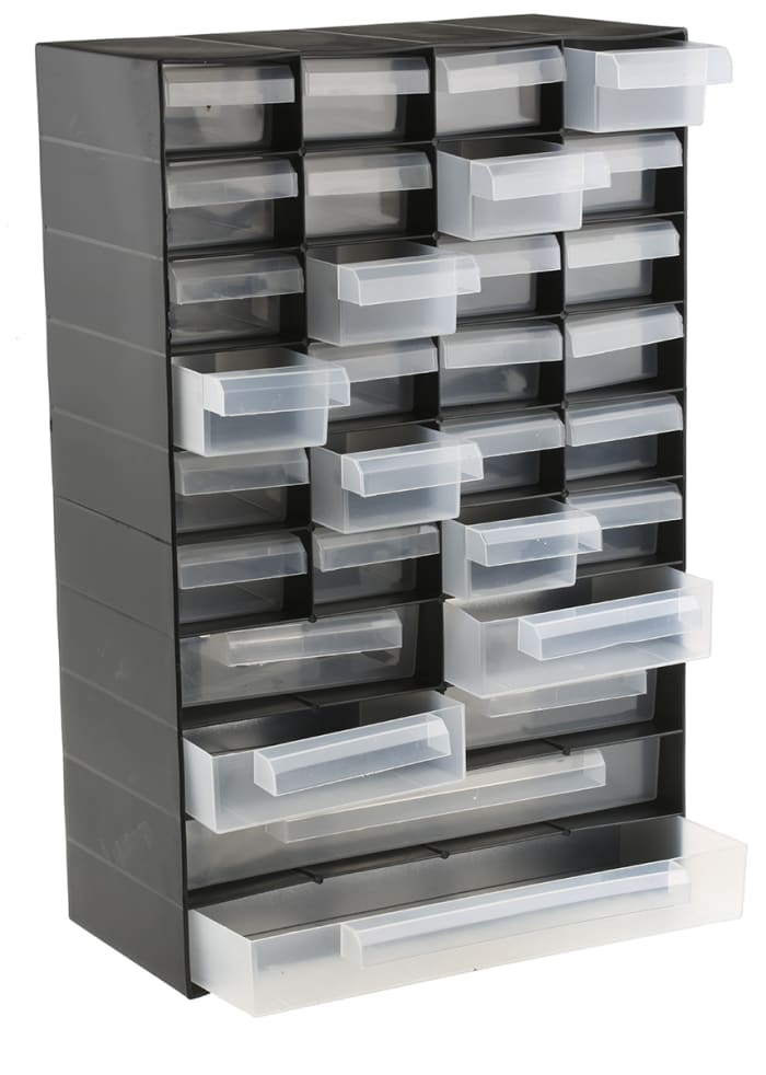 RS PRO | RS PRO 30 Drawer Unit, Plastic, 420mm x 270mm x 130mm, Black ...