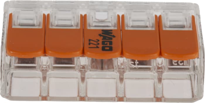 221-415 WAGO | WAGO 221 Series Lever Connector, 5-Way, 32A, 24 → 12 AWG ...