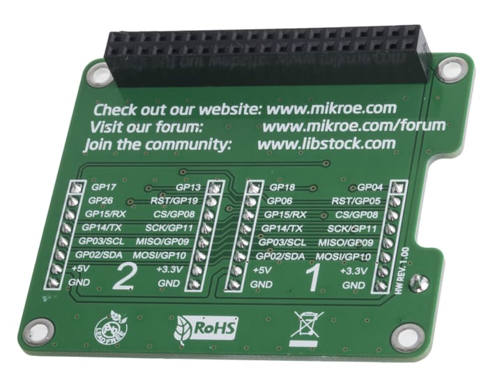 MIKROE-1879 MikroElektronika | MikroElektronika Pi 2 click Shield for Raspberry Pi | 885-6606 | RS