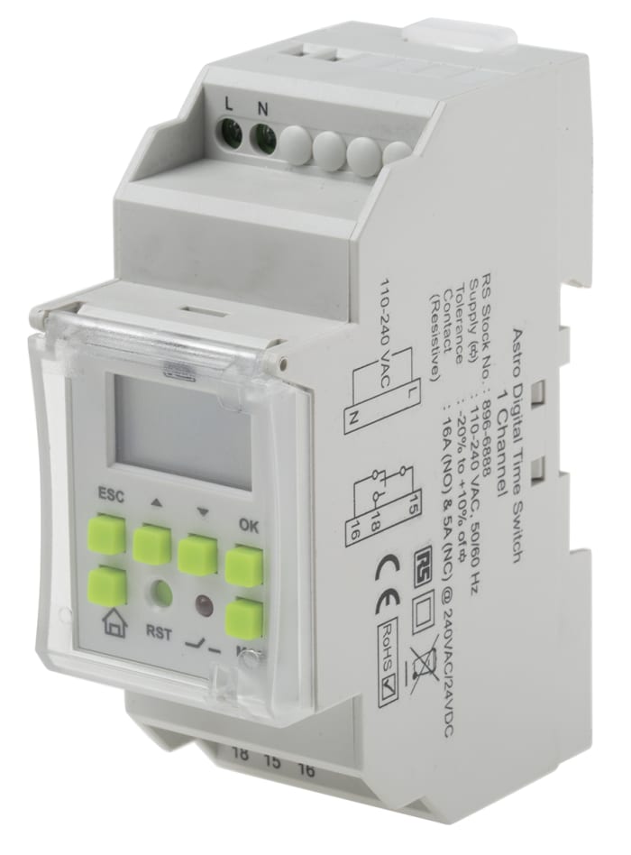 RS PRO | RS PRO Digital 896-6888 DIN Rail Time Switch, 1-Channel 240 V ...