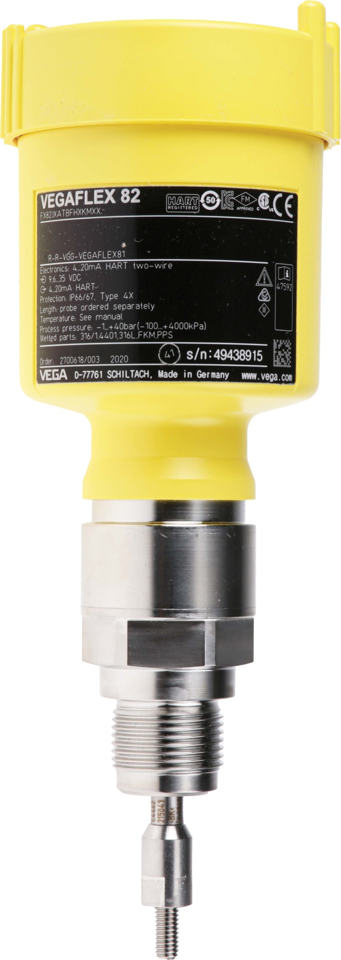 FX82.IXXTBFHXKMXX Vega | Vega VEGAFLEX 82 Series TDR Level Sensor, HART ...