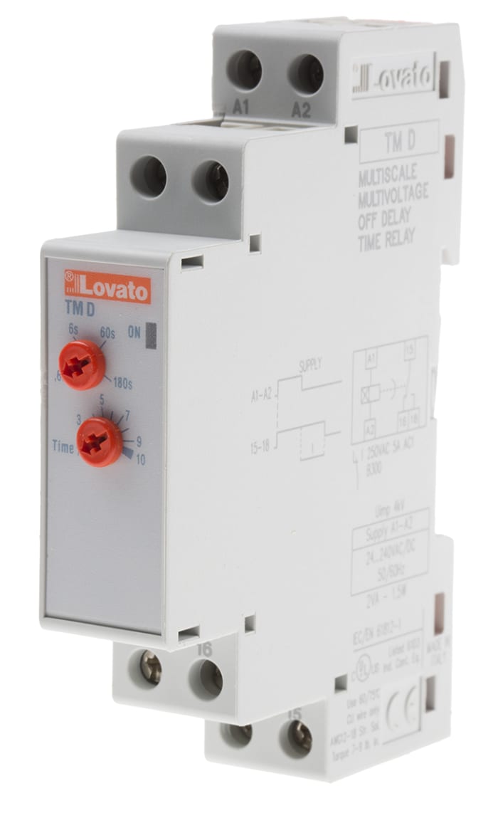 TMD Lovato | Lovato DIN Rail Mount Timer Relay, 24 → 240V ac/dc, 2 ...