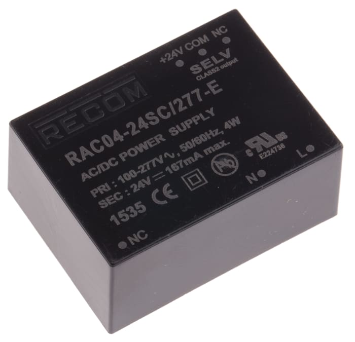 RAC04-24SC/277-E Recom | Recom Switching Power Supply, 24V dc, 167mA ... RAC04-24SC/277-E Recom | Recom Switching Power Supply, 24V dc, 167mA ...