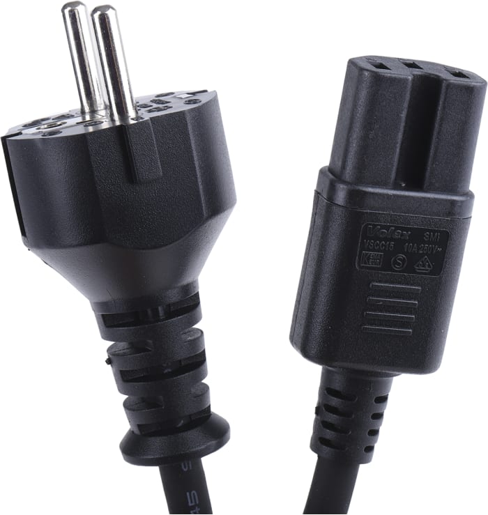 RS PRO | RS PRO IEC C15 Socket to Type F German Plug Power Cord, 2m ...