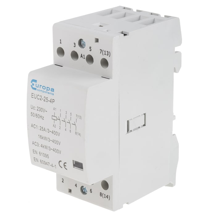 EUC2-25-4P Europa | Europa Contactor, 230 V ac Coil, 4-Pole, 25 A, 4 kW ...