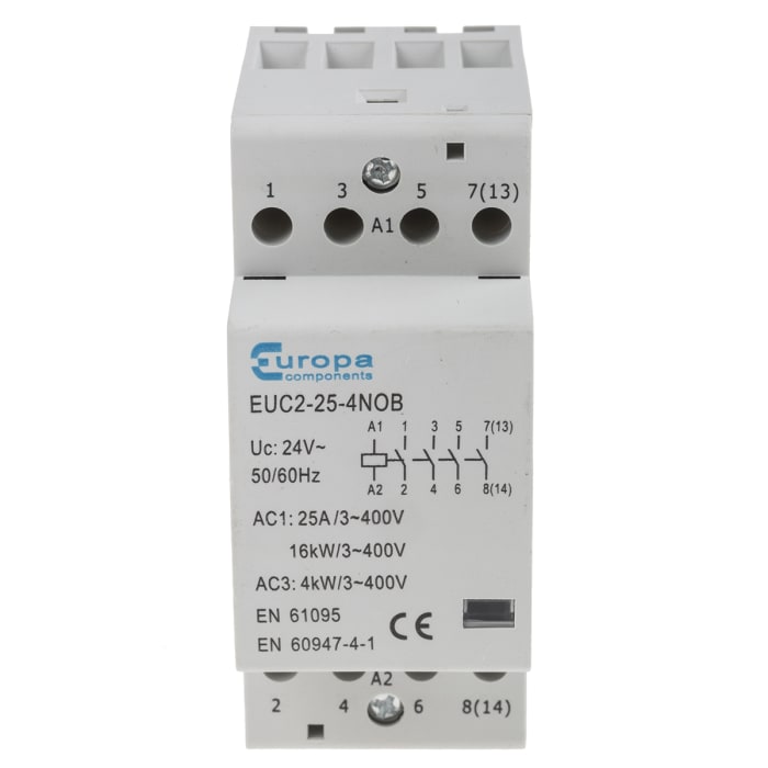 EUC2-25-4NOB Europa | Europa Contactor, 24 V ac Coil, 4-Pole, 25 A, 4 ...