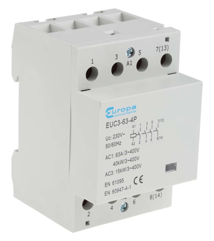EUC3-63-4P Europa | Europa Contactor, 230 V ac Coil, 4-Pole, 63 A, 40 ...
