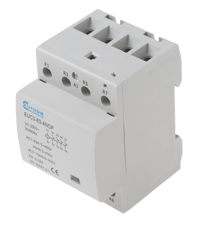 EUC3-63-4NCP Europa | Europa Contactor, 230 V ac Coil, 4-Pole, 63 A, 40 ...