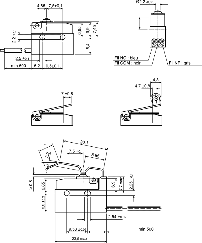 DC1C-C3AA ZF | ZF Button Micro Switch, Cable Terminal, 6 A @ 250 V ac, SPDT, IP6K7 | 320-506 ...