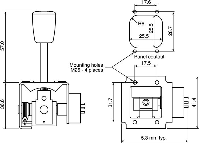 400-123 APEM | APEM 2-Axis Potentiometer Joystick Conical, Dual Axis ...