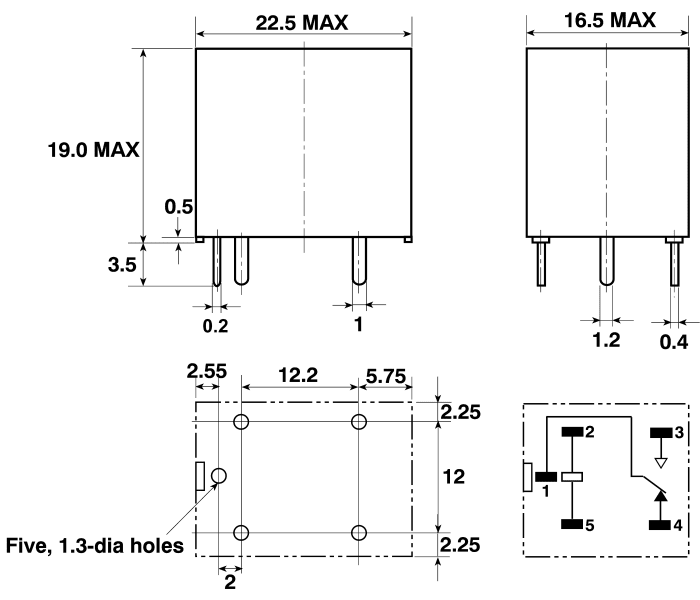 G5LE-1-E DC5 Omron | Relé de alta frecuencia con enclavamiento Omron, SPDT, bobina 5V dc ...