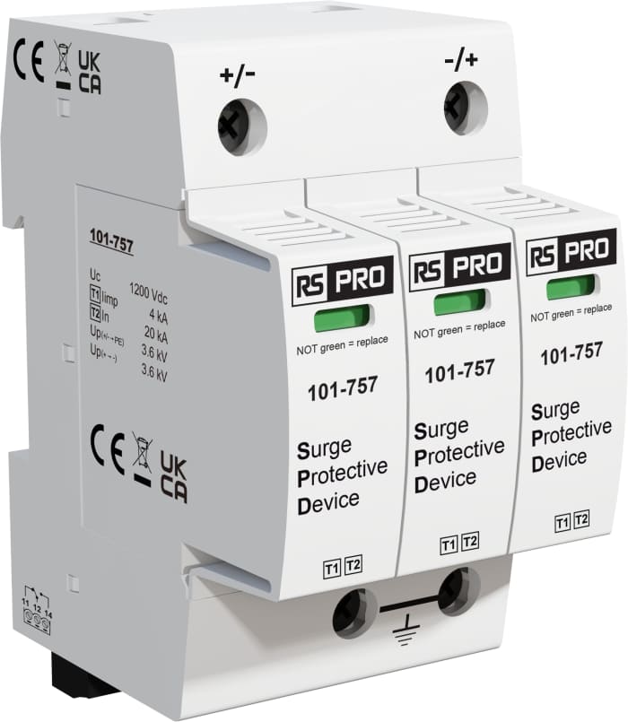 RS PRO | RS PRO Industrial Surge Protector, 50kA, 3.6kV, DIN Rail Mount ...