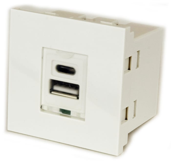 RS PRO | RS PRO Double Gang 2 Way Male USB Type A, USB Type C Faceplate ...