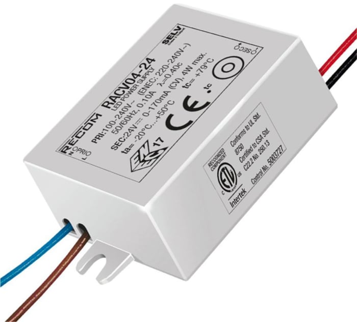 RACV04-24 Recom | Recom LED Driver, 24V dc Output, 4W Output, 170mA Output, Constant Voltage ...