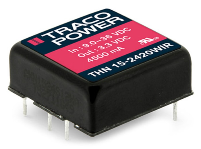 THN 15-2415WIR TRACOPOWER | TRACOPOWER THN 15WIR DC-DC Converter, 24V dc/ 625mA Output, 9 → 36 V ...