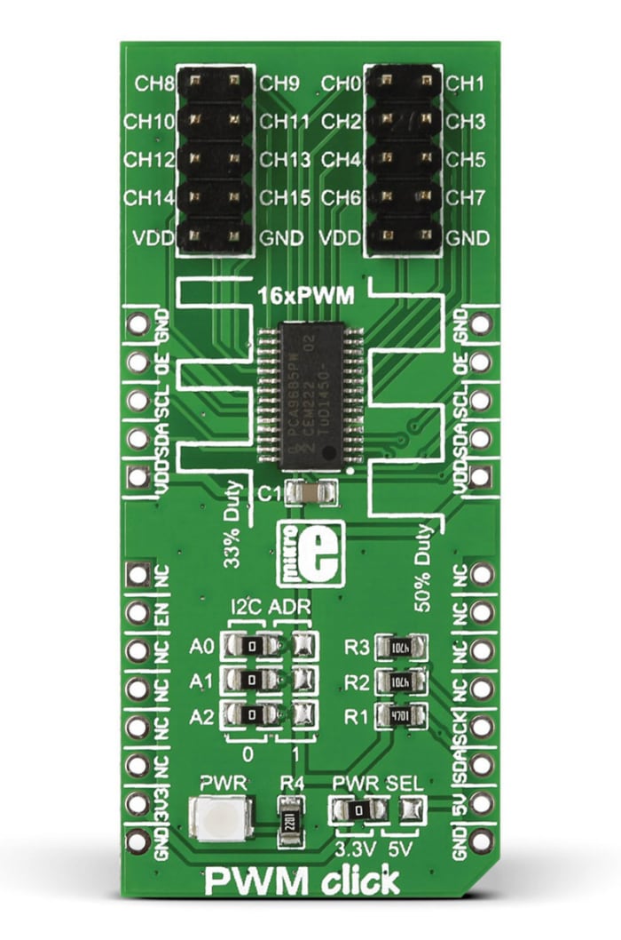 Mikroe 1898 Mikroelektronika Mikroelektronika Pwm Click Pwm Controller For Pca9685pw For Led