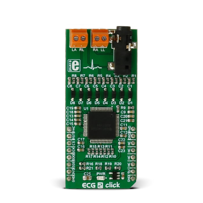 MIKROE-2507 MikroElektronika | MikroElektronika ECG 2 click Heart Rate Sensor mikroBus Click ...