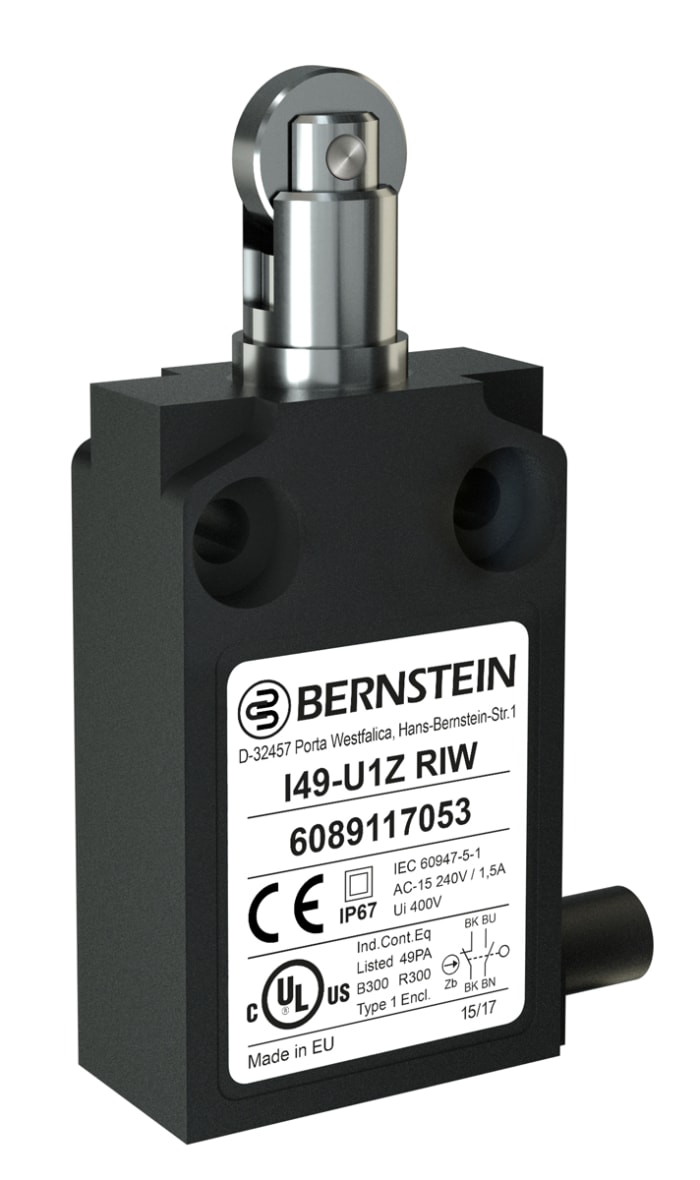 6089117053 Bernstein AG | Bernstein AG I49 Series Roller Plunger Limit Switch, NO/NC, IP67, SPST ...