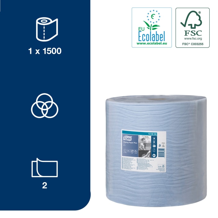 130050 Tork | Tork Wiping Paper Plus Rolled Blue Paper Towel, 510 m x ...
