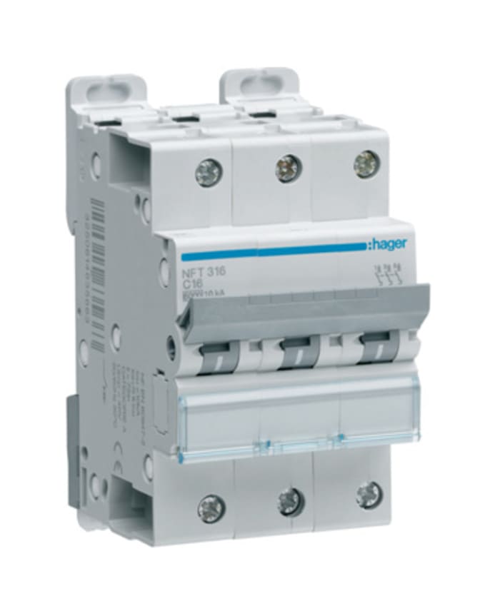 NGT310 Hager | Hager NGT MCB, 3P, 10A, 415V AC, 10 kA Breaking Capacity | 144-4785 | RS