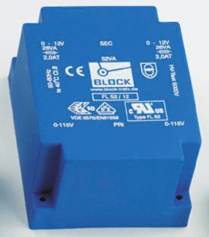FL 52/18 Block | Block 18V ac 2 Output Through Hole PCB Transformer ...