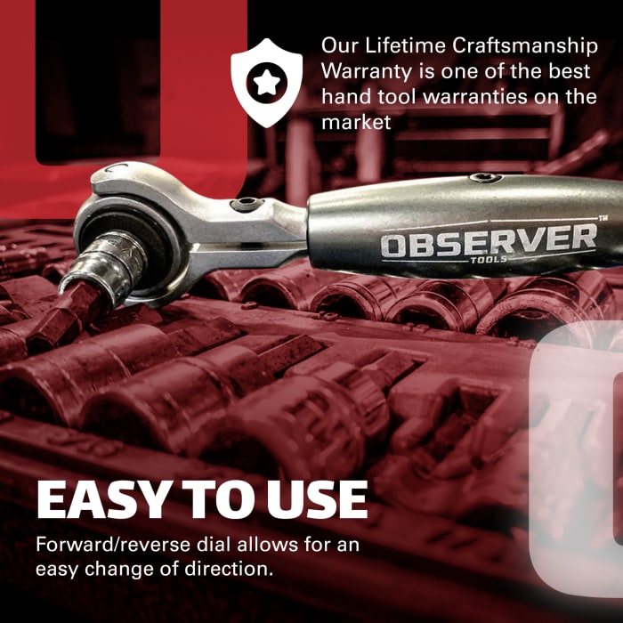 OBS-SR14 Observer Tools | Observer Tools OBS-SR14 1/4 in Square Ratchet with Rotator Handle, 125 ...