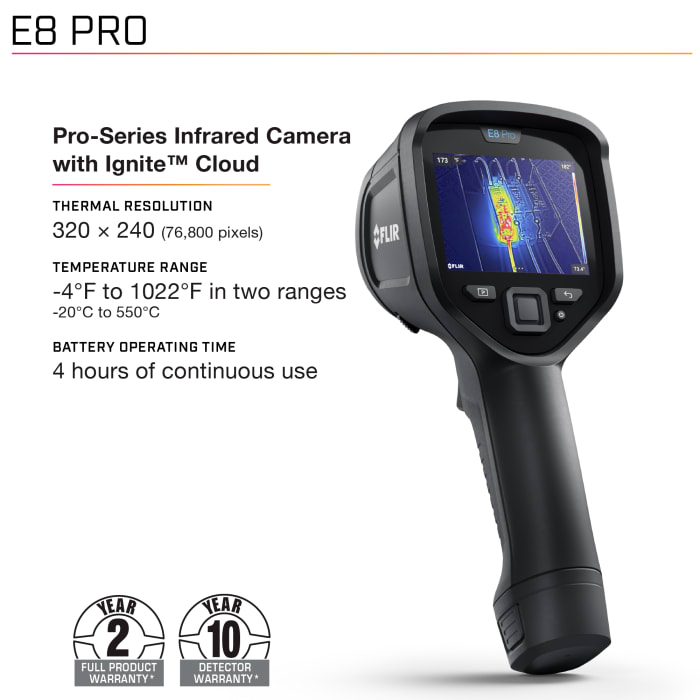FLIR E8 Pro FLIR | FLIR E8 PRO Thermal Imaging Camera, -20°C → 550°C, 320 x 240pixel Detector ...