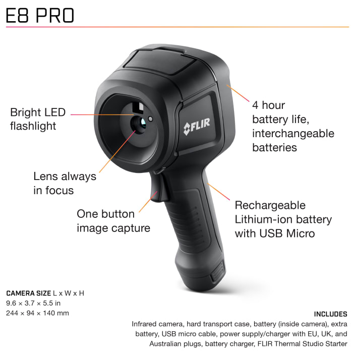 FLIR E8 Pro FLIR | FLIR E8 PRO Thermal Imaging Camera, -20°C → 550°C, 320 x 240pixel Detector ...