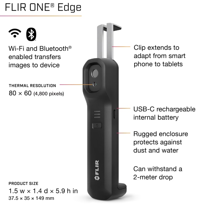 11001-0101 FLIR | FLIR ONE EDGE Thermal Imaging Camera, -20 → 120 °C ...