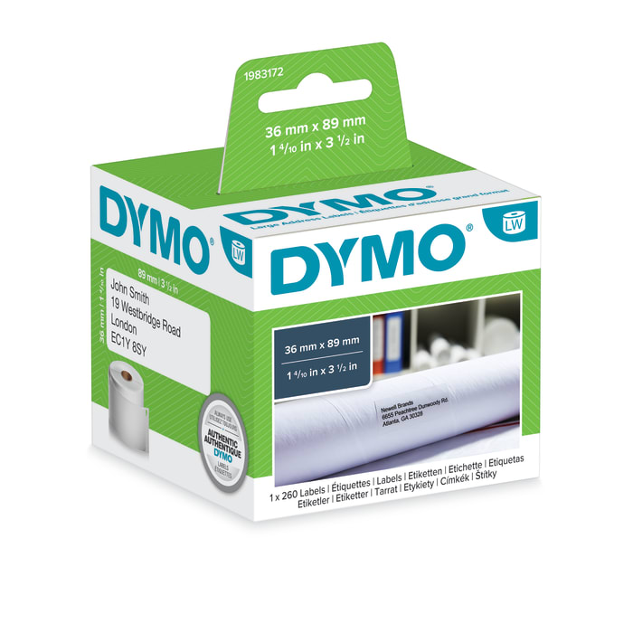 S0722400 Dymo | Dymo White Black Print Label Roll, 89mm Width, 36mm ...