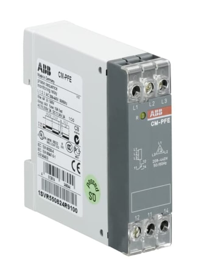1SVR550824R9100 ABB | ABB Phase Monitoring Relay, 3 Phase, SPDT, 208 → 440V ac, DIN Rail | 442 ...