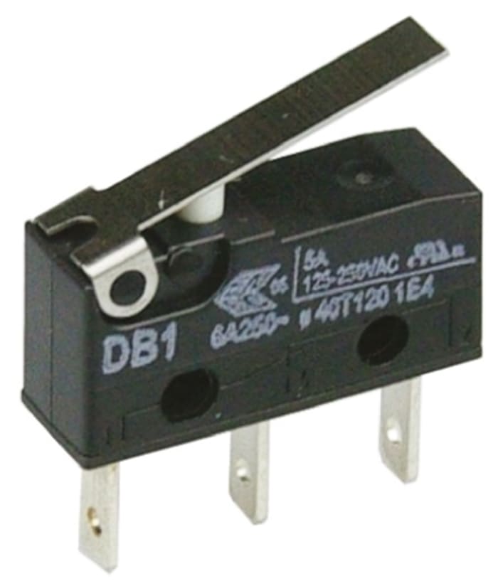 DB1C-B1LB ZF | ZF Short Lever Micro Switch, Tab Terminal, 6 A @ 250 V ac, SPDT | 706-4297 | RS