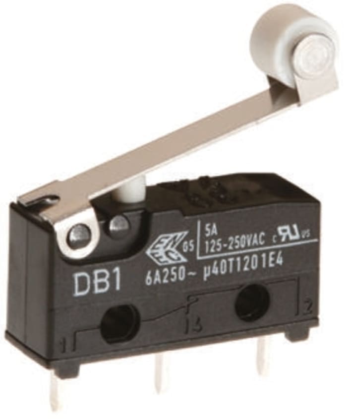 DB1C-C1RB ZF | ZF Roller Lever Micro Switch, Through Hole Terminal, 6 A @ 250 V ac, SPDT | 706 ...