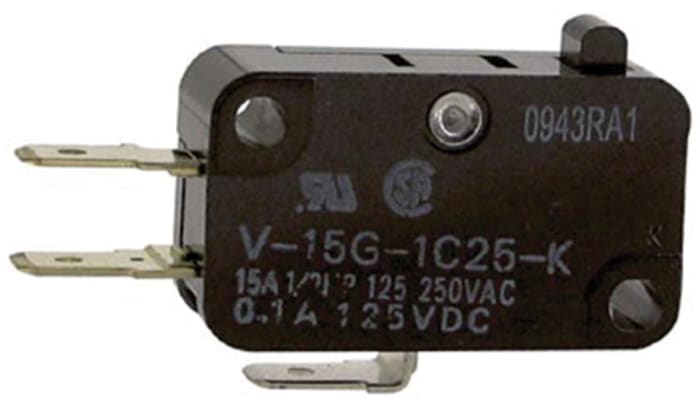 V-15G-1C25-K Omron | Omron Pin Plunger Micro Switch, Quick Connect Terminal, 15 A @ 250 V ac, SP ...